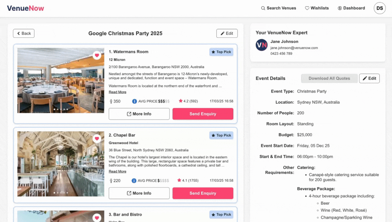 3 Types of VenueNow Enquiries